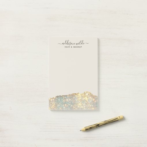 Holographic Signature Script Modern Glam Glitter Post-it Notes | Zazzle