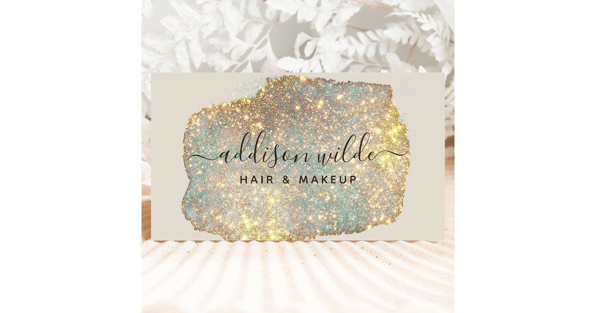 Holographic Signature Script Modern Glitter QR Business Card | Zazzle