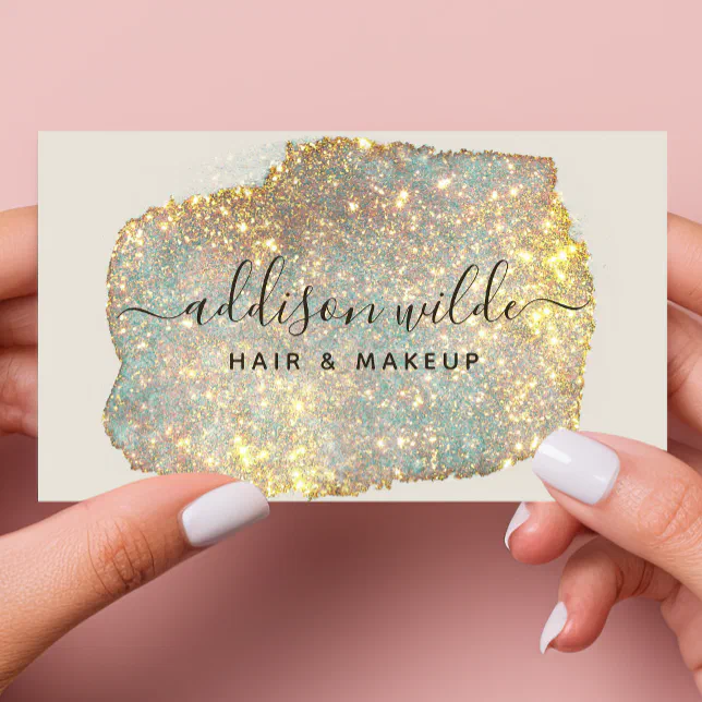 Holographic Signature Script Modern Glitter QR Business Card | Zazzle