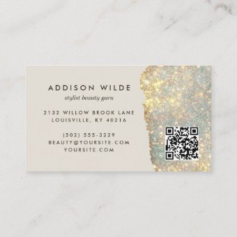 Holographic Signature Script Modern Glitter QR Business Card | Zazzle