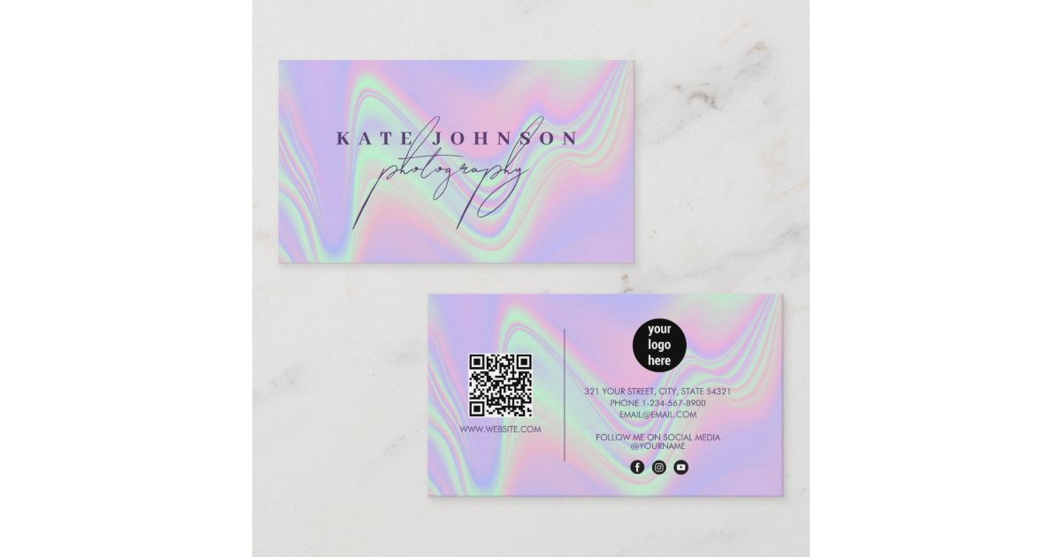 Holographic Signature Script QR Code Social Media Business Card | Zazzle
