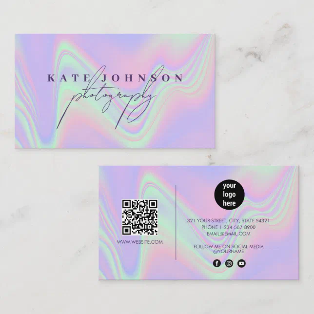 Holographic Signature Script QR Code Social Media Business Card | Zazzle