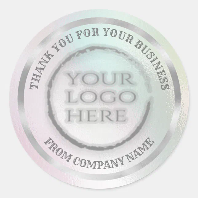 Holographic silver thank you custom logo classic round sticker | Zazzle