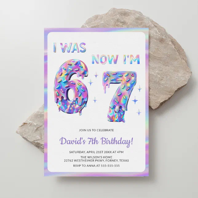 Holographic Six Seven Meme Funny 67 Kids Birthday Invitation | Zazzle