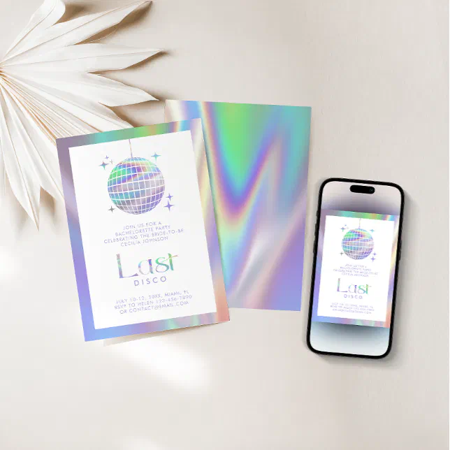 Holographic Space Last Disco Bachelorette Party Invitation | Zazzle
