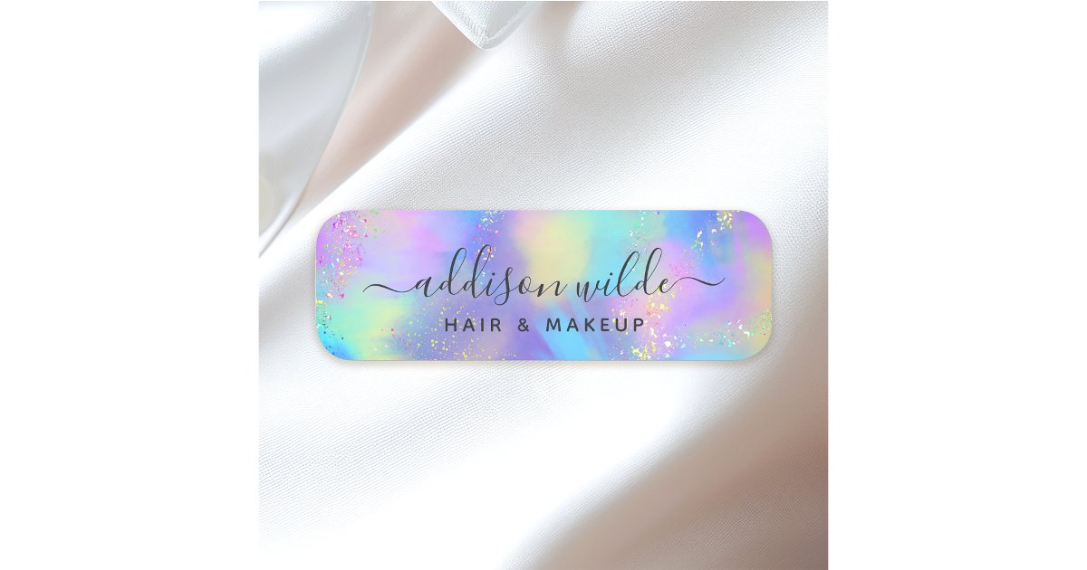 Holographic Sparkle Opal Iridescent Name Tag | Zazzle