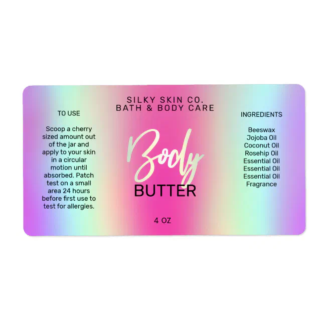 Holographic Styled Neon Colored Body Butter Labels | Zazzle