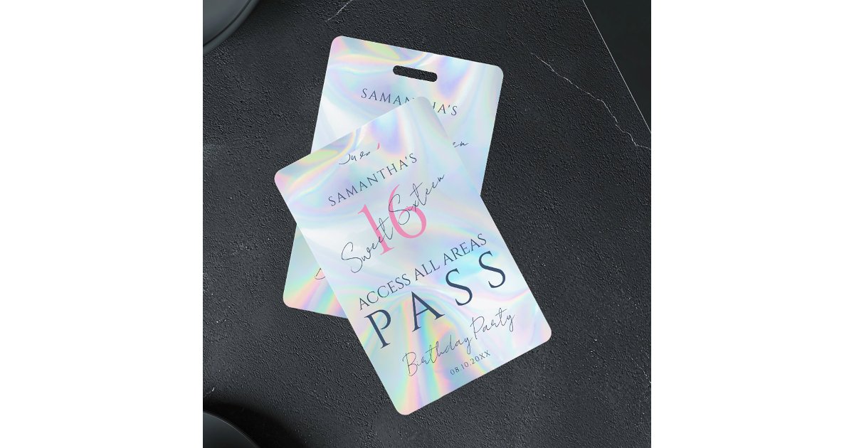 Holographic VIP Access 16th Birthday Invitation Badge | Zazzle