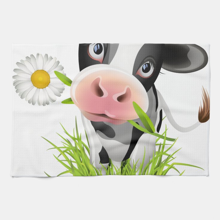 Holstein cow in grass kitchen towel | Zazzle