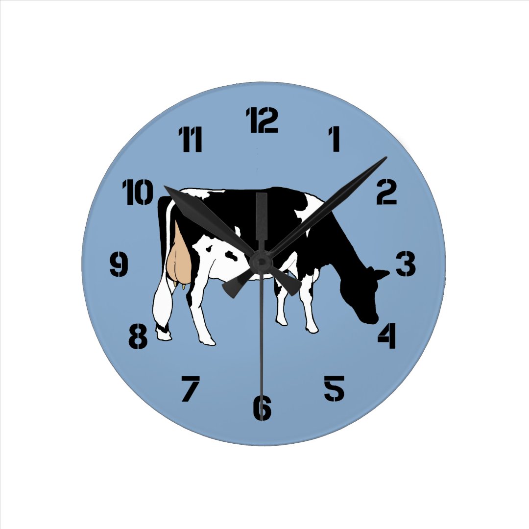 Holstein Cow: Original Drawing: Farm, Dairy Round Clock | Zazzle