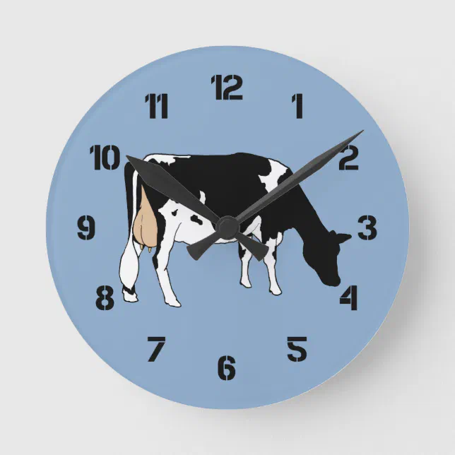 Holstein Cow: Original Drawing: Farm, Dairy Round Clock | Zazzle