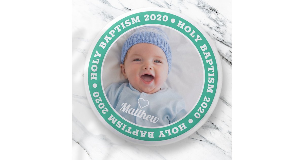 Holy Baptism Simple Modern Custom Photo Button | Zazzle