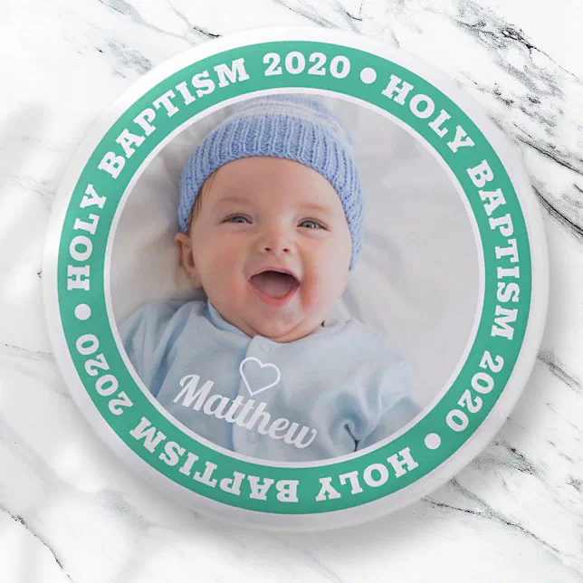 Holy Baptism Simple Modern Custom Photo Button | Zazzle