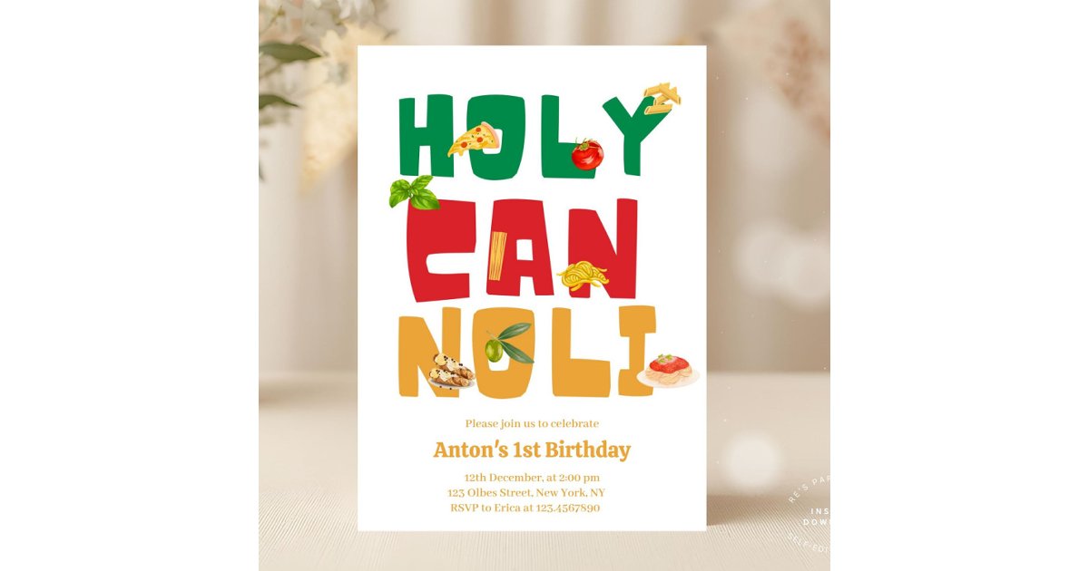 Holy Cannoli Pizza Italian Birthday Invitation | Zazzle