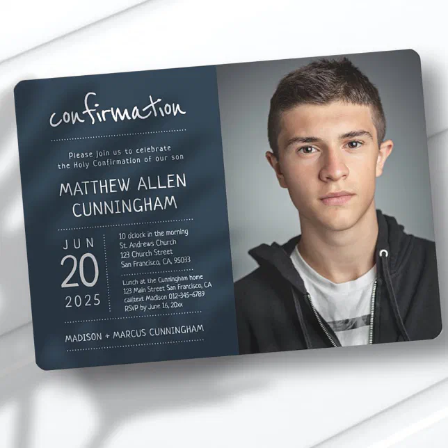 Holy Confirmation Boy | Modern + Simple Photo Invitation | Zazzle