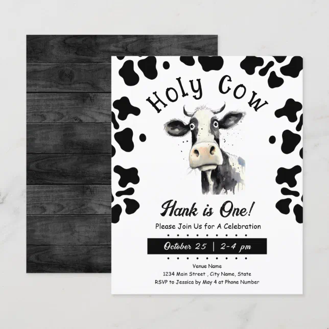 Holy Cow 1st Birthday Watercolor | Zazzle