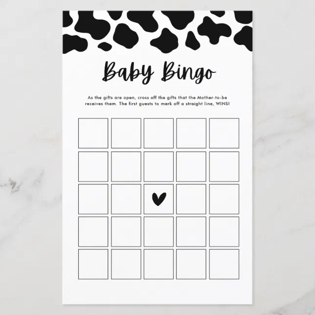 Holy Cow Baby Shower Baby Bingo Game Cards | Zazzle