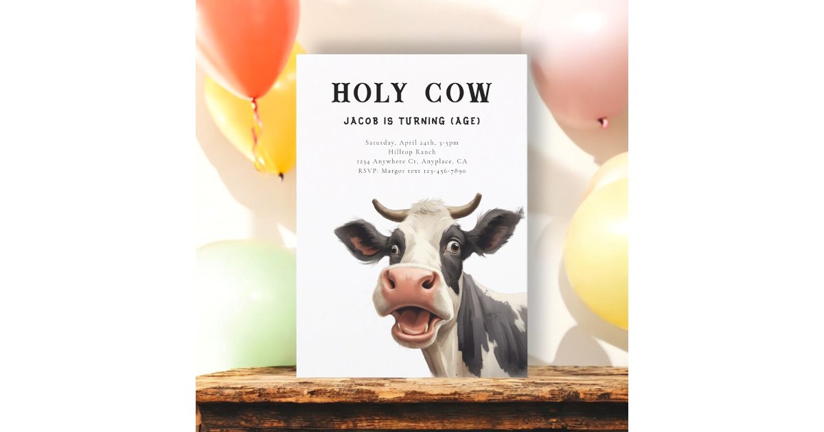 Holy cow birthday party invitation | Zazzle
