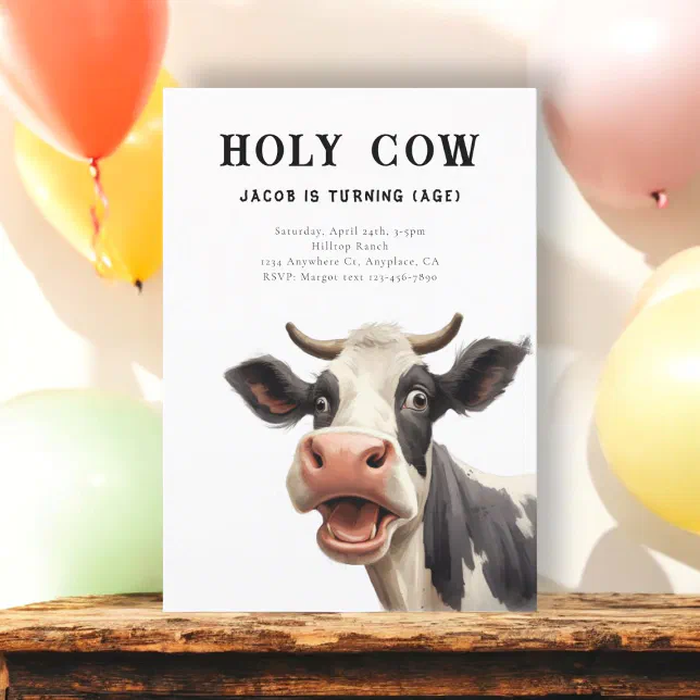 Holy cow birthday party invitation | Zazzle