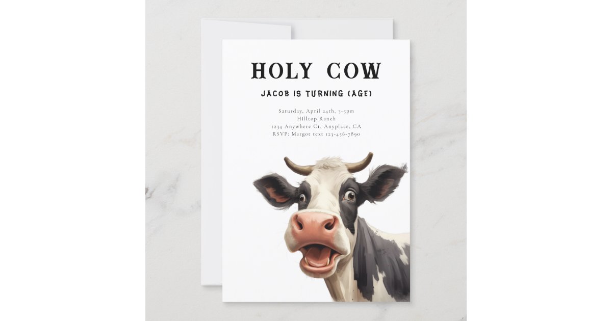 Holy cow birthday party invitation | Zazzle