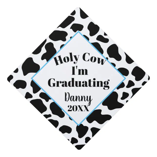 Holy Cow Black and White Cow Pattern Graduation Cap Topper | Zazzle