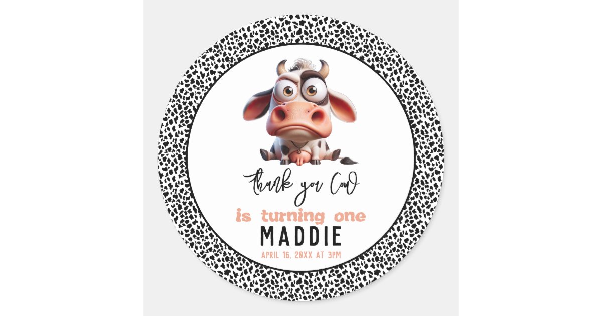Holy Cow Caricatures I’m One Cowgirl 1st Birthday Classic Round Sticker ...