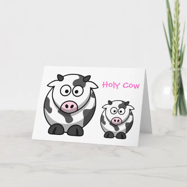 HOLY COW Cartoon Pink Nose Cow Funny Animal Card | Zazzle