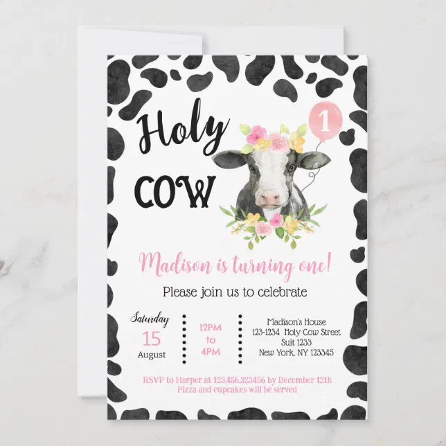 Holy Cow Cow Prints Second Birthday Invitations | Zazzle