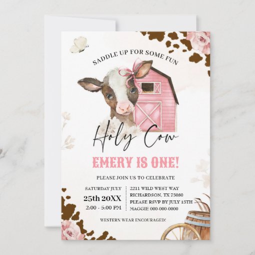 Holy Cow Cowgirl First Rodeo FARM BIRTHDAY Invitation | Zazzle