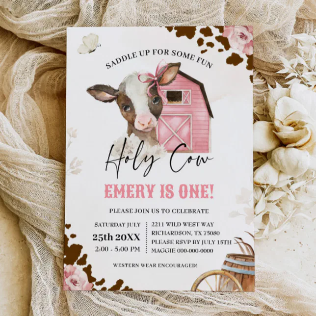 Holy Cow Cowgirl First Rodeo FARM BIRTHDAY Invitation | Zazzle