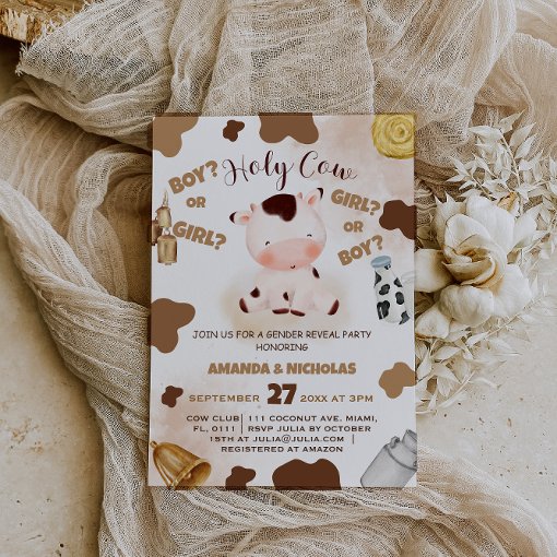 Holy Cow Cute Watercolor Gender Reveal Invitation | Zazzle Holy Cow Cute Watercolor Gender Reveal Invitation | Zazzle