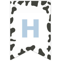 Holy Cow first birthday Blue Plaid Cow Print Bunting Flags | Zazzle