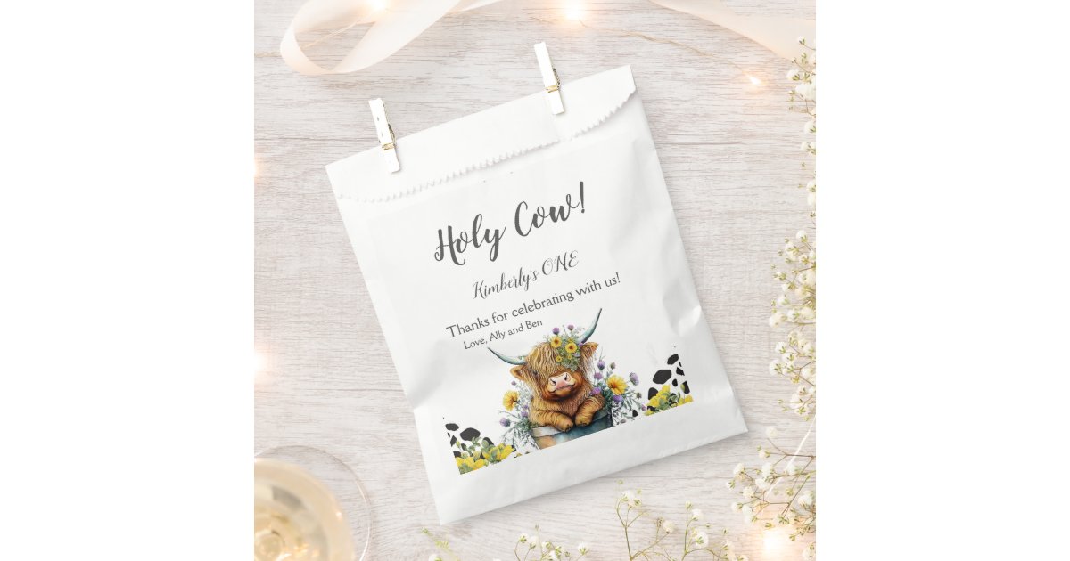 Holy Cow First Birthday , Highland Cow, Thank You Favor Bag | Zazzle