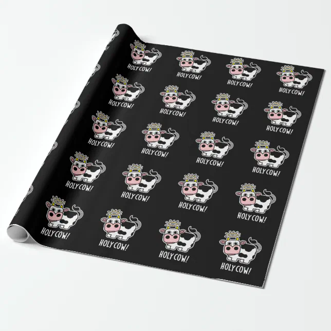 Holy Cow Funny Animal Pun Dark BG Wrapping Paper | Zazzle