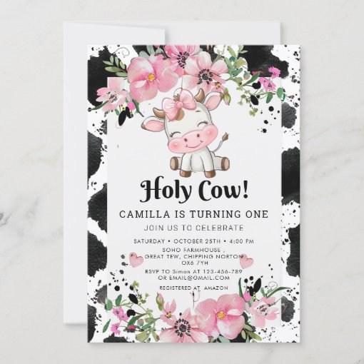 Holy Cow Girl 1st Birthday Invitation | Zazzle