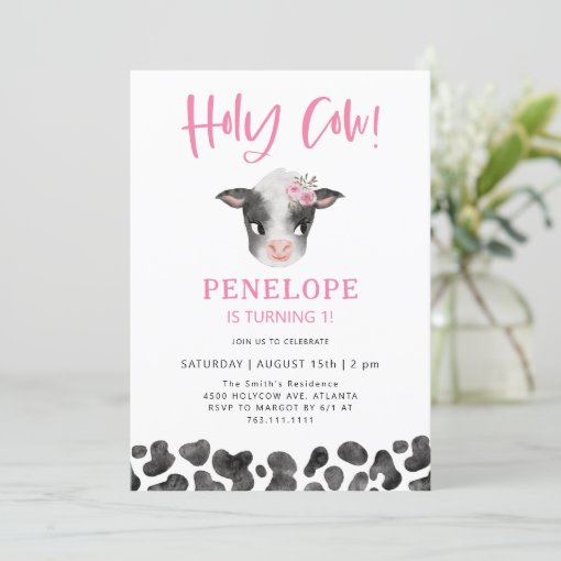Holy Cow Girl 1st Birthday Invitation | Zazzle