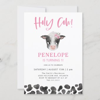 Holy Cow Girl 1st Birthday Invitation | Zazzle