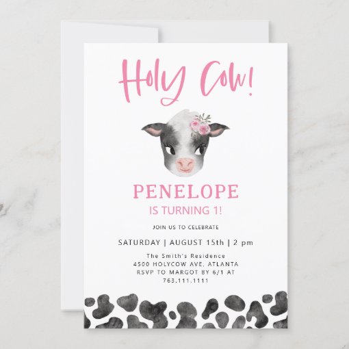 Holy Cow Girl 1st Birthday Invitation | Zazzle