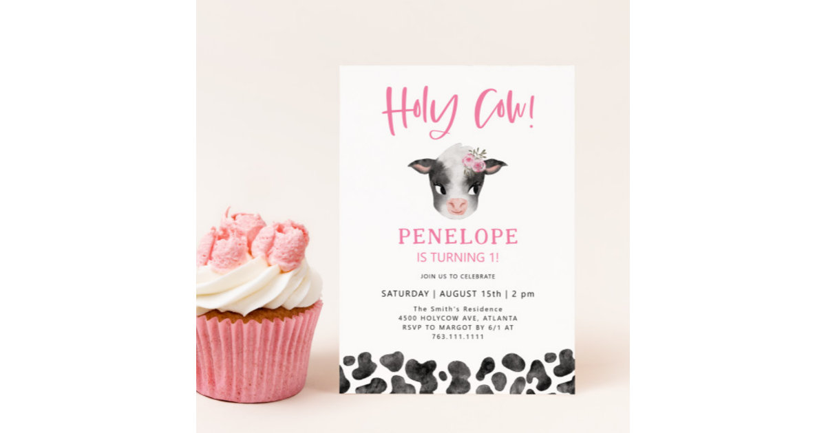 Holy Cow Girl 1st Birthday Invitation | Zazzle