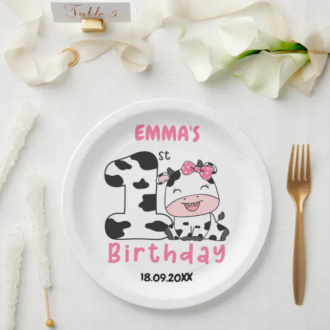 Holy Cow Girl 1st Birthday Party Paper Plates | Zazzle