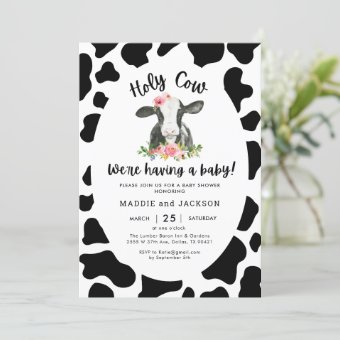 Holy Cow Girl Cow Theme Baby Shower Invitation | Zazzle