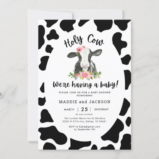 Holy Cow Girl Cow Theme Baby Shower Invitation | Zazzle