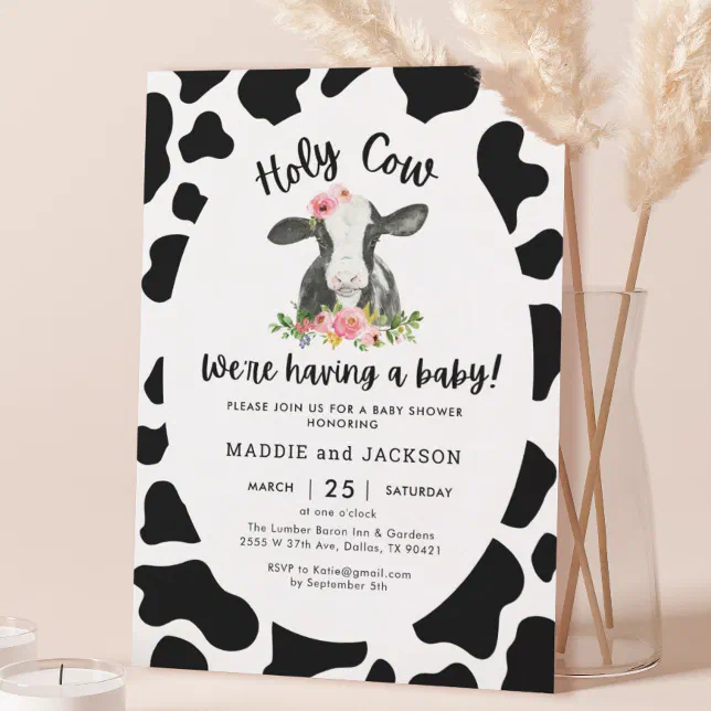 Holy Cow Girl Cow Theme Baby Shower Invitation | Zazzle