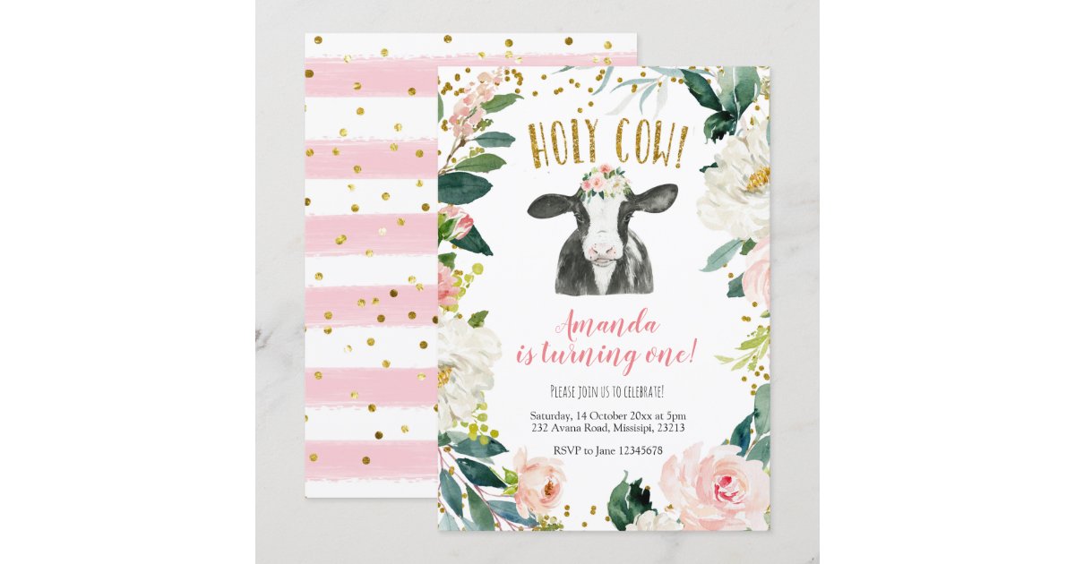 Holy Cow Girl Floral Birthday Invitation | Zazzle