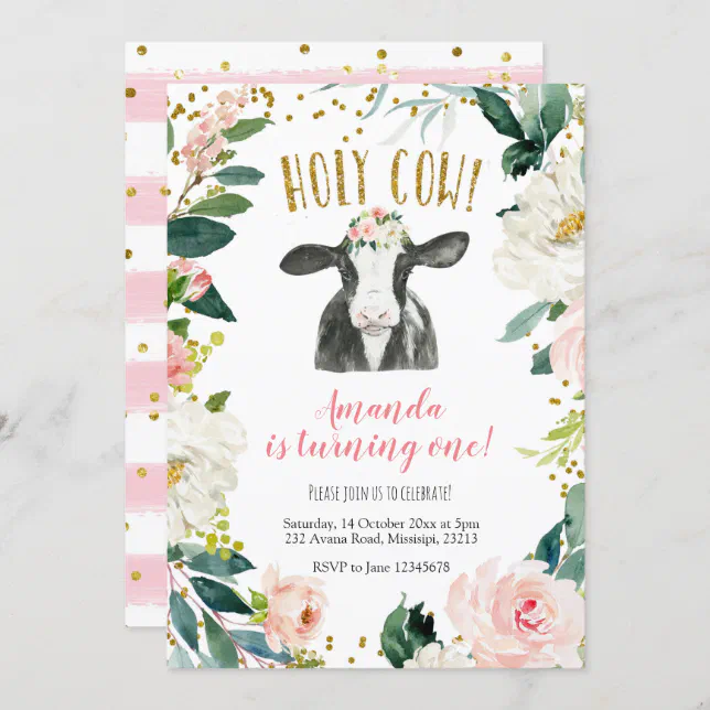 Holy Cow Girl Floral Birthday Invitation | Zazzle