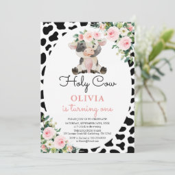 Holy Cow Girl Pink Floral Farm Birthday Invitation | Zazzle