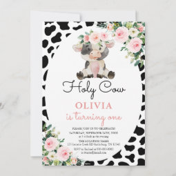 Holy Cow Girl Pink Floral Farm Birthday Invitation | Zazzle