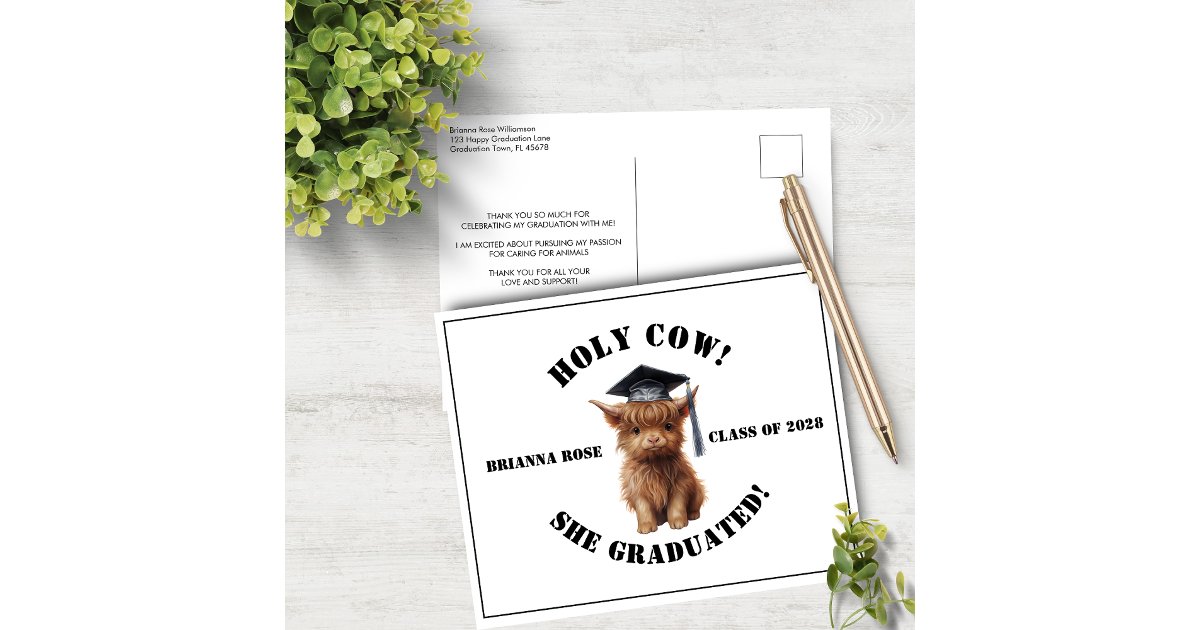Holy Cow! Graduation Thank You Post Card | Zazzle