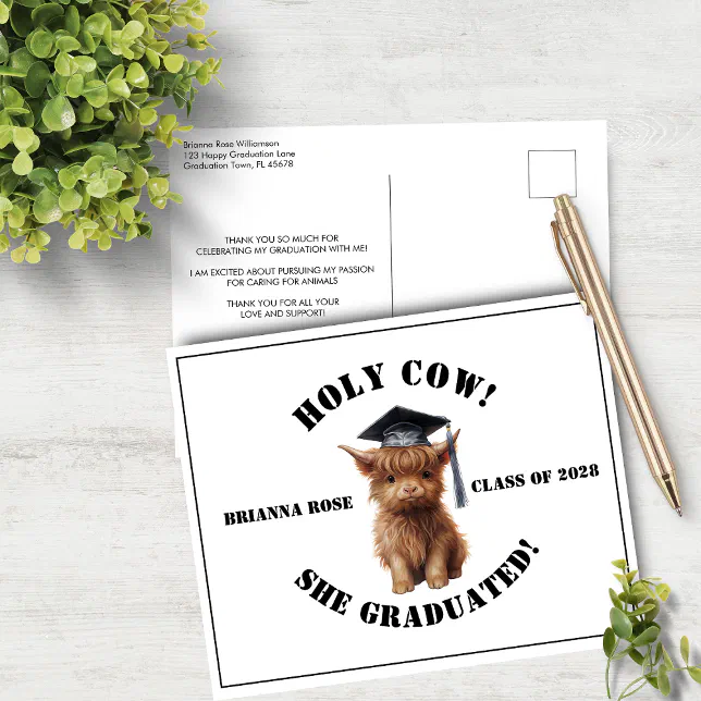 Holy Cow! Graduation Thank You Post Card | Zazzle