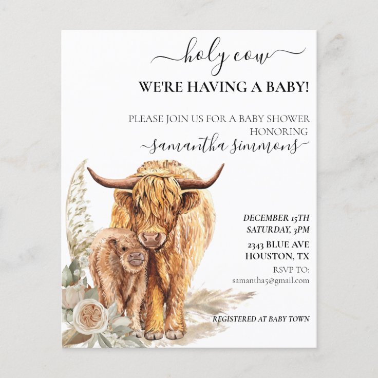 Holy Cow Highland Calf Baby Shower Boho Budget | Zazzle